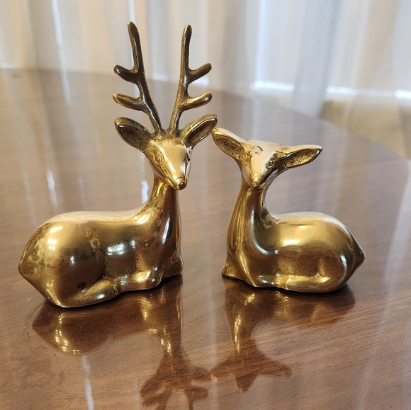 None | Accents | Brass Deer Figurines Solid Brass Vintage Brass Deer 2 ...